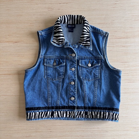Baccini | Jackets & Coats | Vintage Baccini Denim Zebra Print Vest ...